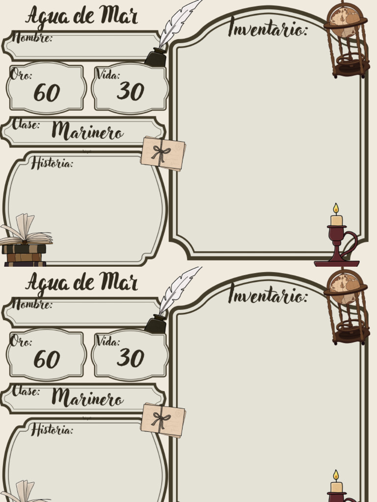 Beige Vintage Character Sheet A4 | PDF