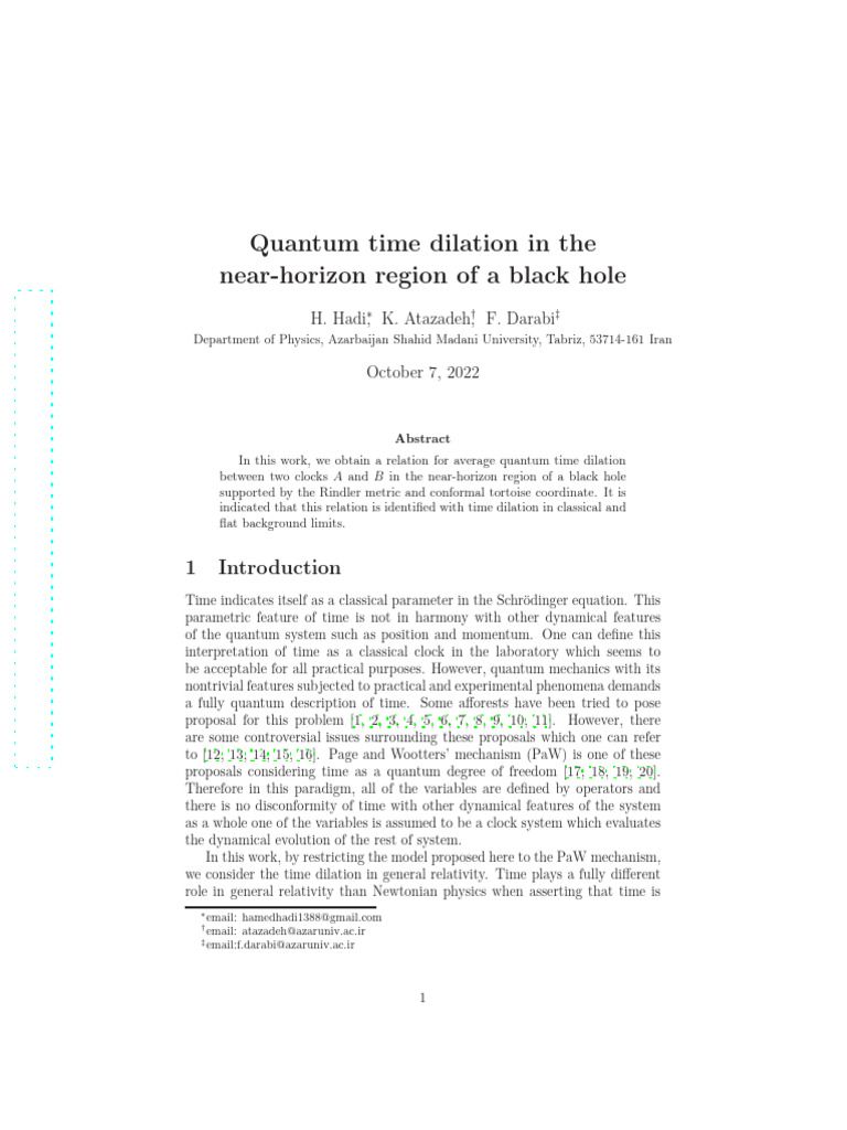 Quantum Time Dilation in The Near-Horizon Region of A Black Hole | PDF ...
