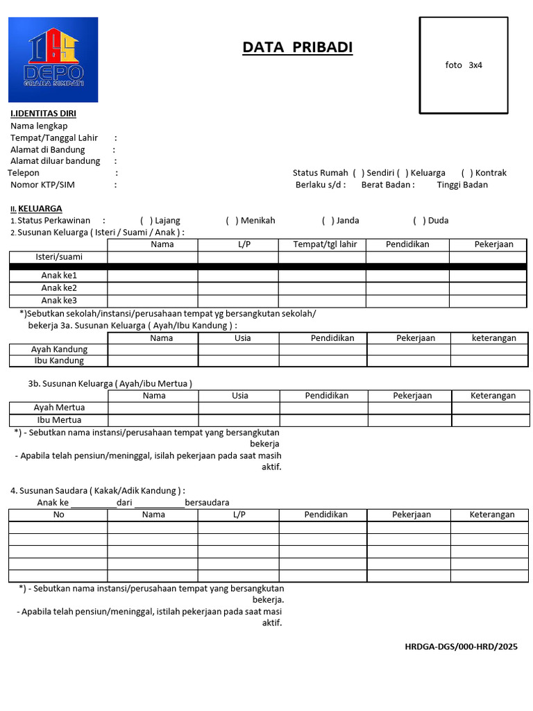 Formulir Data Pribadi Karyawan | PDF