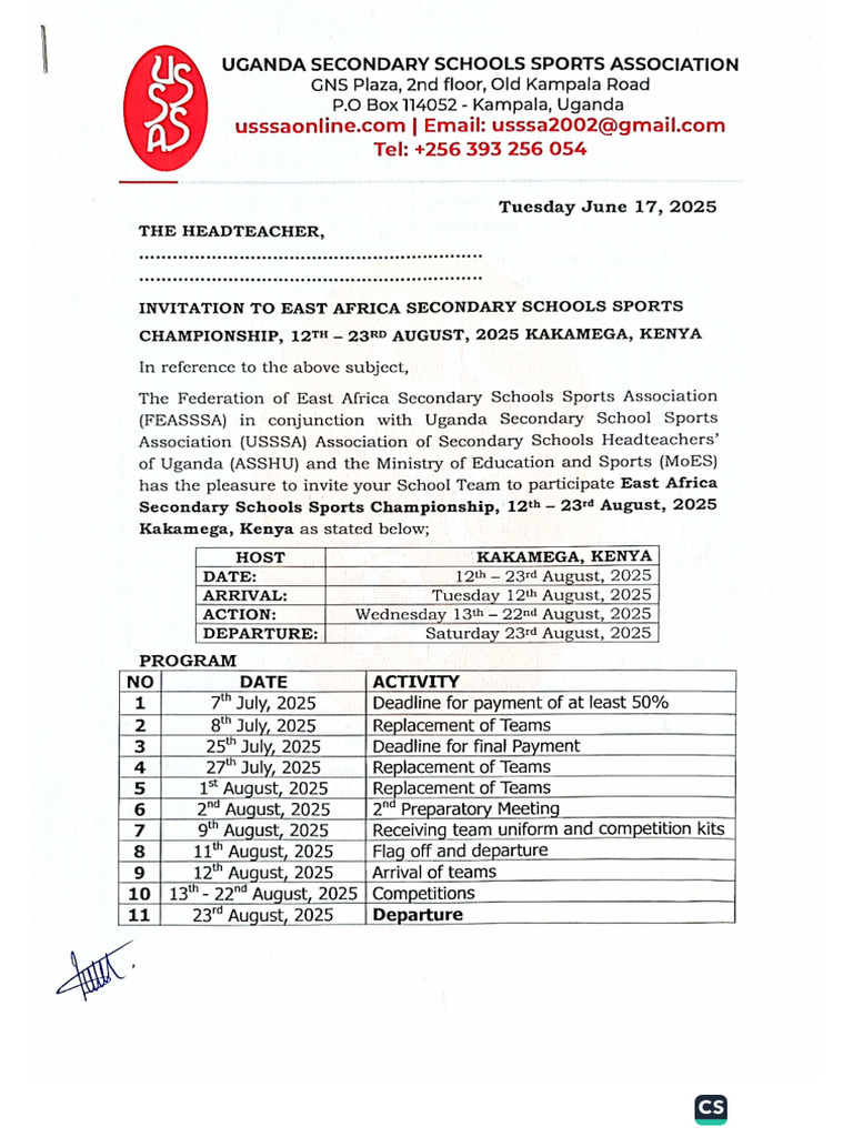 Invitation To FEASSA Championship 2025 | PDF