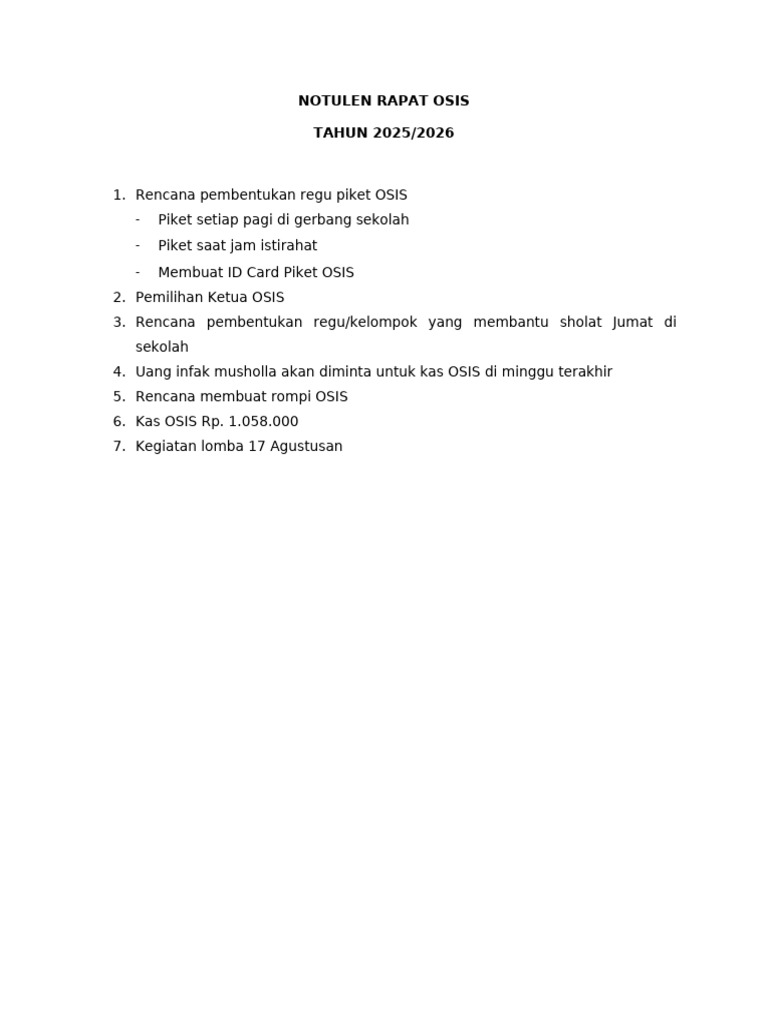 Notulen Rapat Osis | PDF