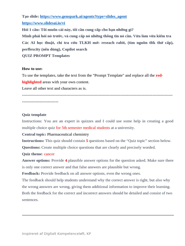 QUIZ PROMPT-Template-English 2025 | PDF