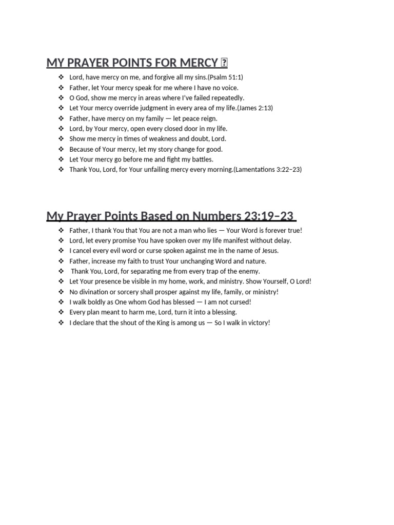 Prayer Points for Divine Mercy | PDF