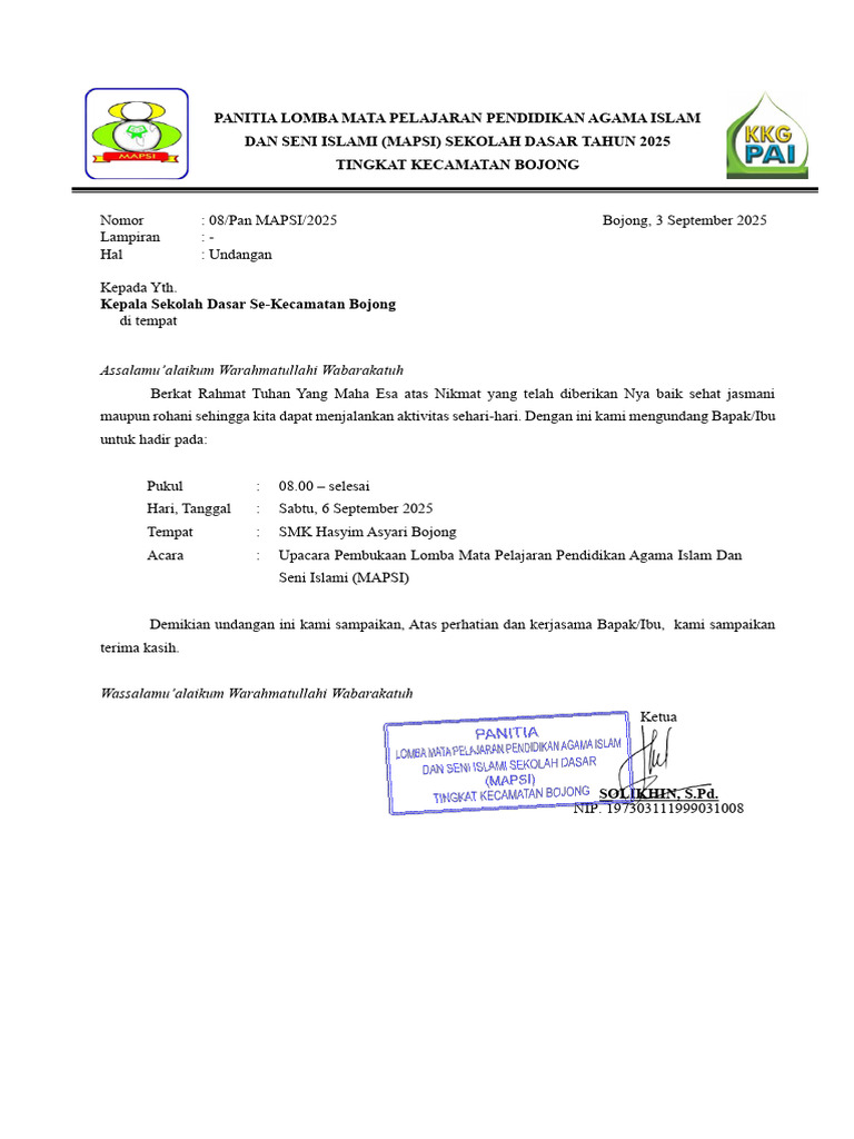 Undangan Lomba MAPSI 2025 Bojong | PDF