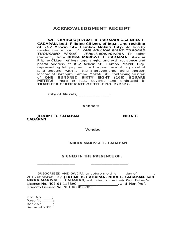 Ack Receipt Cadapan Sps | PDF