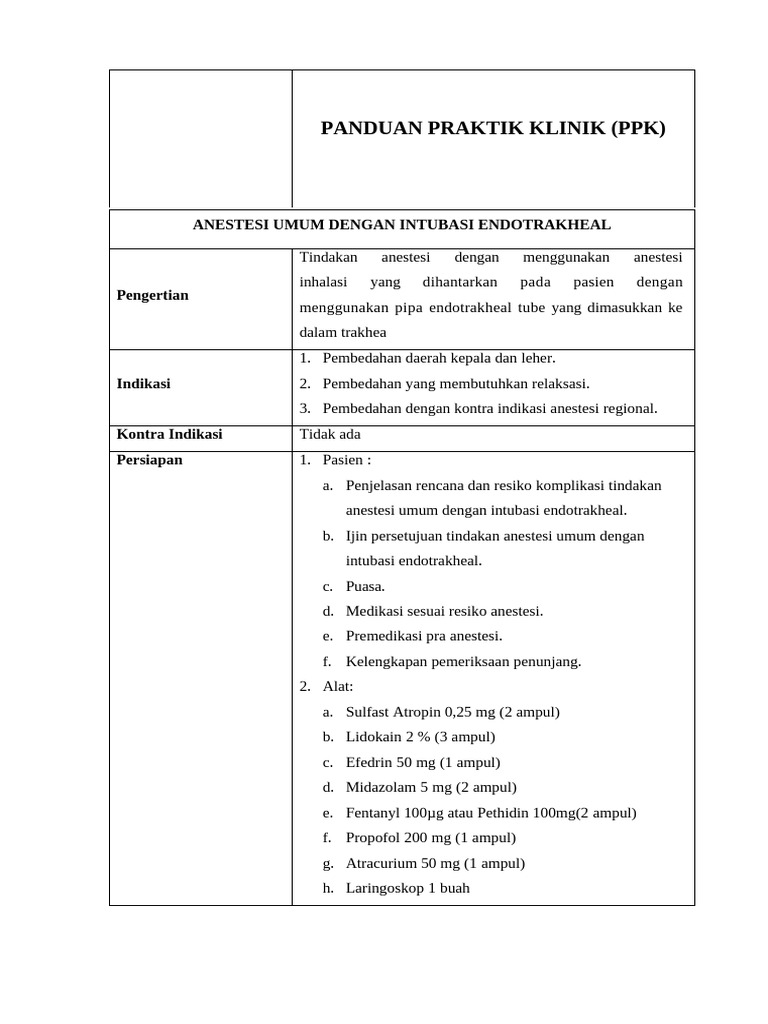 Panduan Anestesi Umum Intubasi | PDF