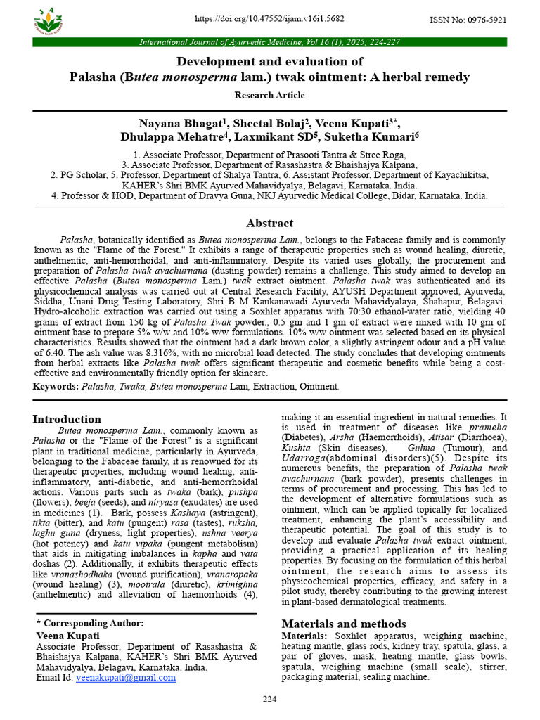 Development and Evaluation of Palasha Butea Monosp | PDF | Ayurveda ...