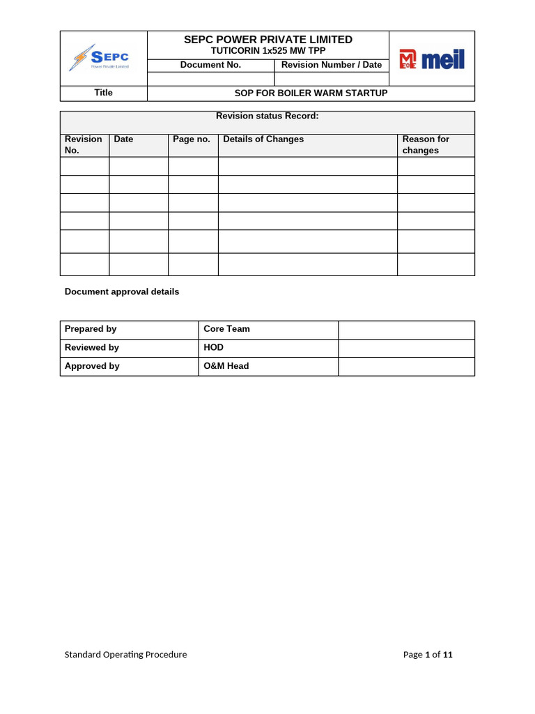 21.SOP for Boiler WARM Startup1 | PDF | Fuel Oil | Boiler