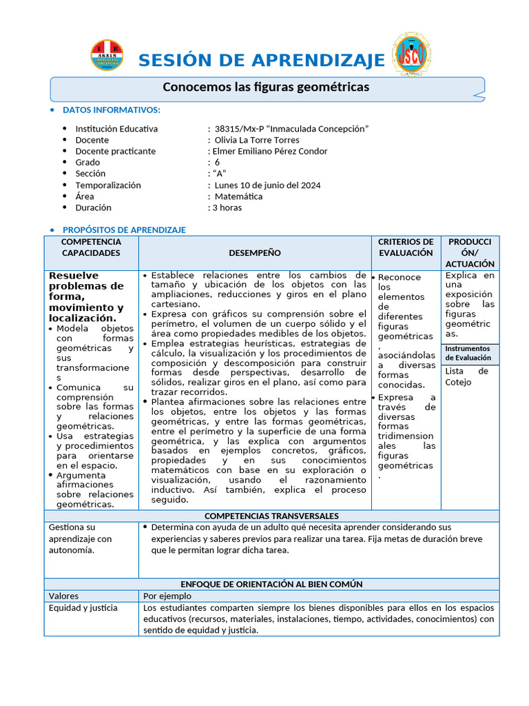 Matematica Conocemos Las Figuras Geometricas | PDF | Aprendizaje | Plan ...