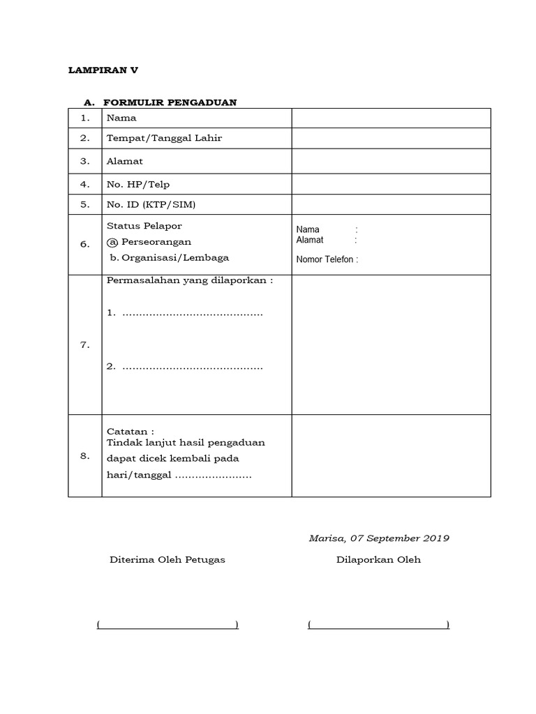 FORMULIR KOSONG PENGADUAN | PDF