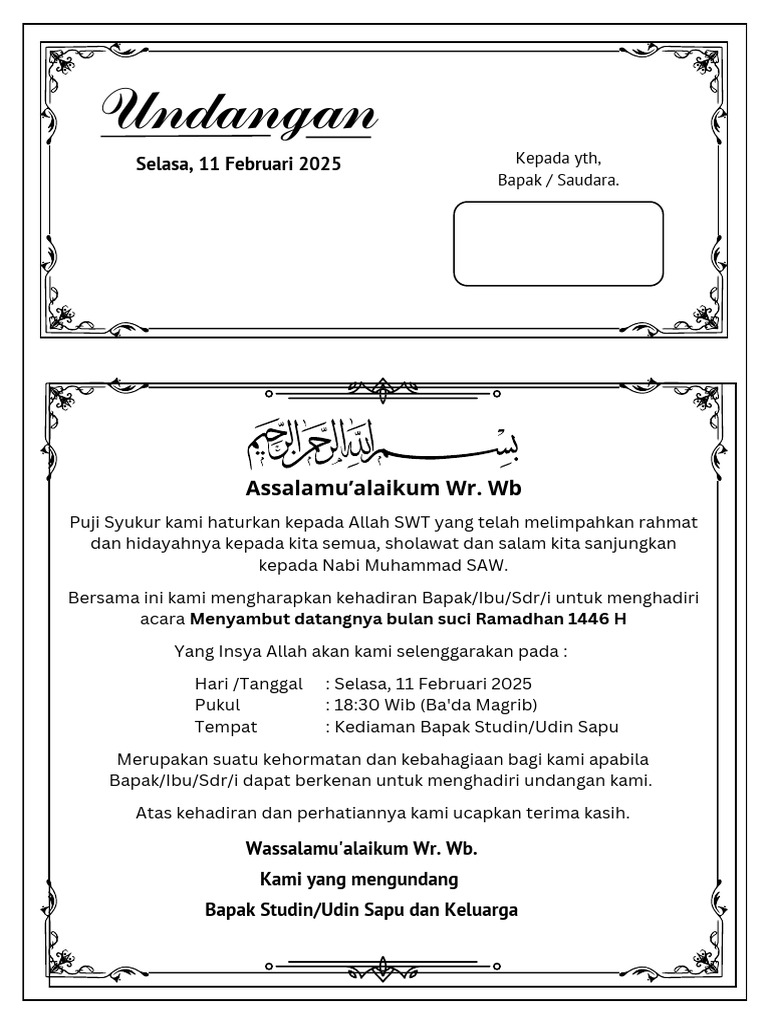 Putih Hitam Minimalis Klasik Undangan Yasin Dan Tahlil - 20250210 ...