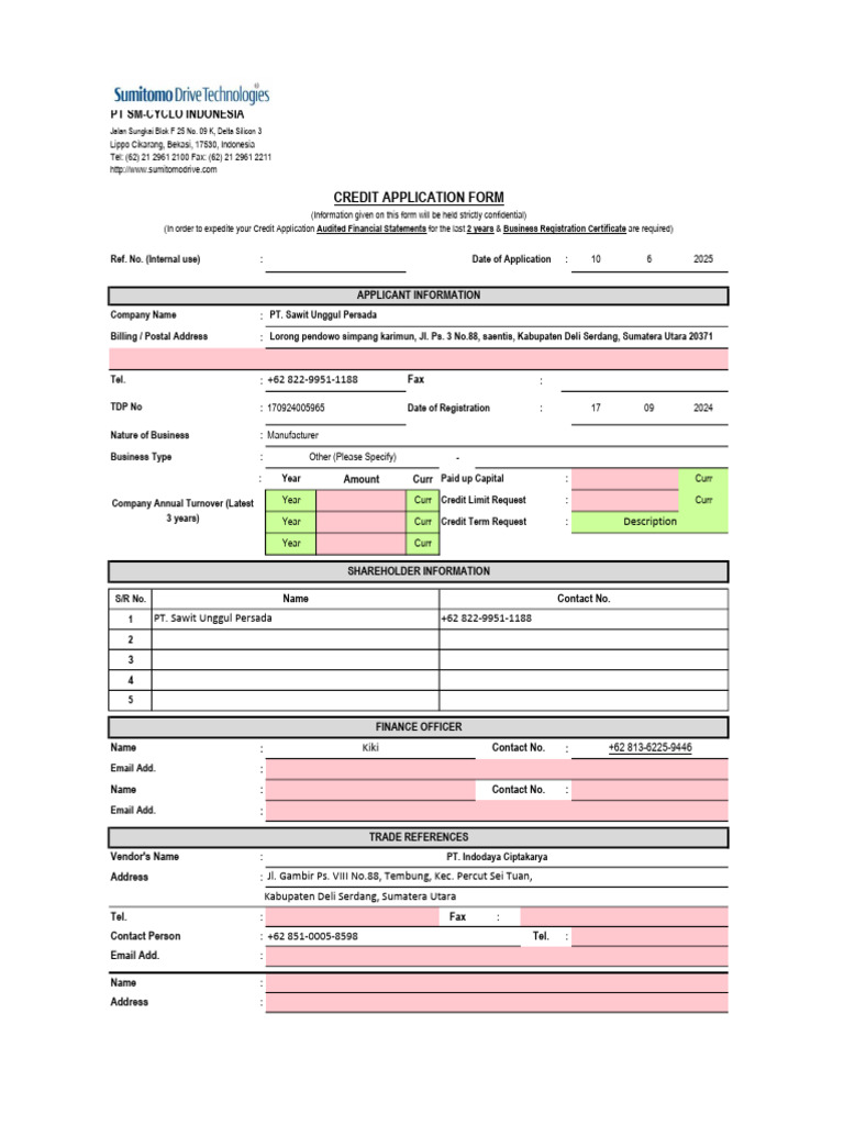 Credit Application Form | PDF