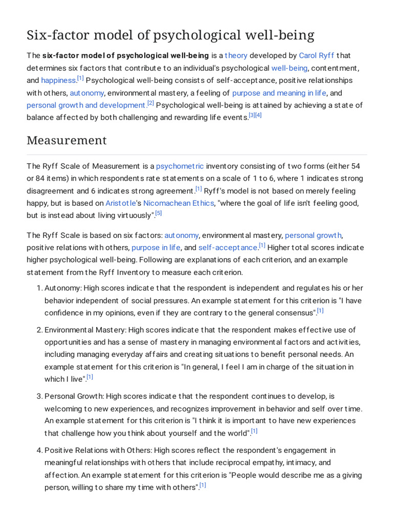 Six Factors of Psychological Well-Being | PDF | Happiness | Psychology