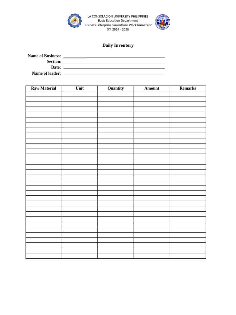 Daily Inventory and Sales Template | PDF