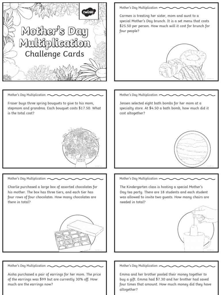 Mothers Day Multiplication Challenge Cards | PDF | Chess Theory | Chess