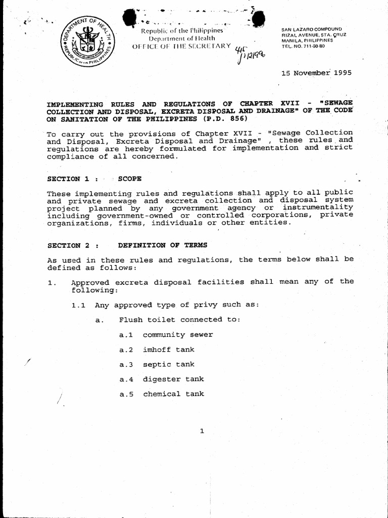 PD 856 Chapter 17 - Excreta Disposal | PDF | Sanitation | Sanitary Sewer