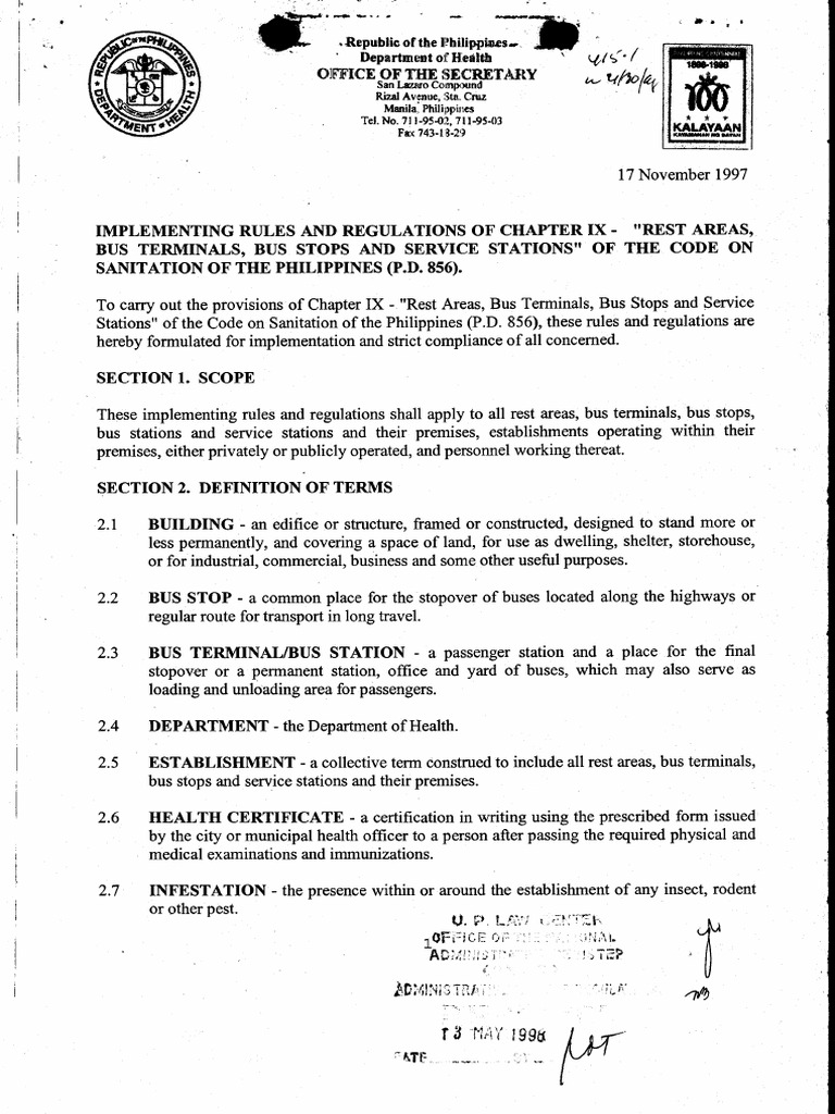 Sanitation Rules for Rest Areas & Terminals | PDF