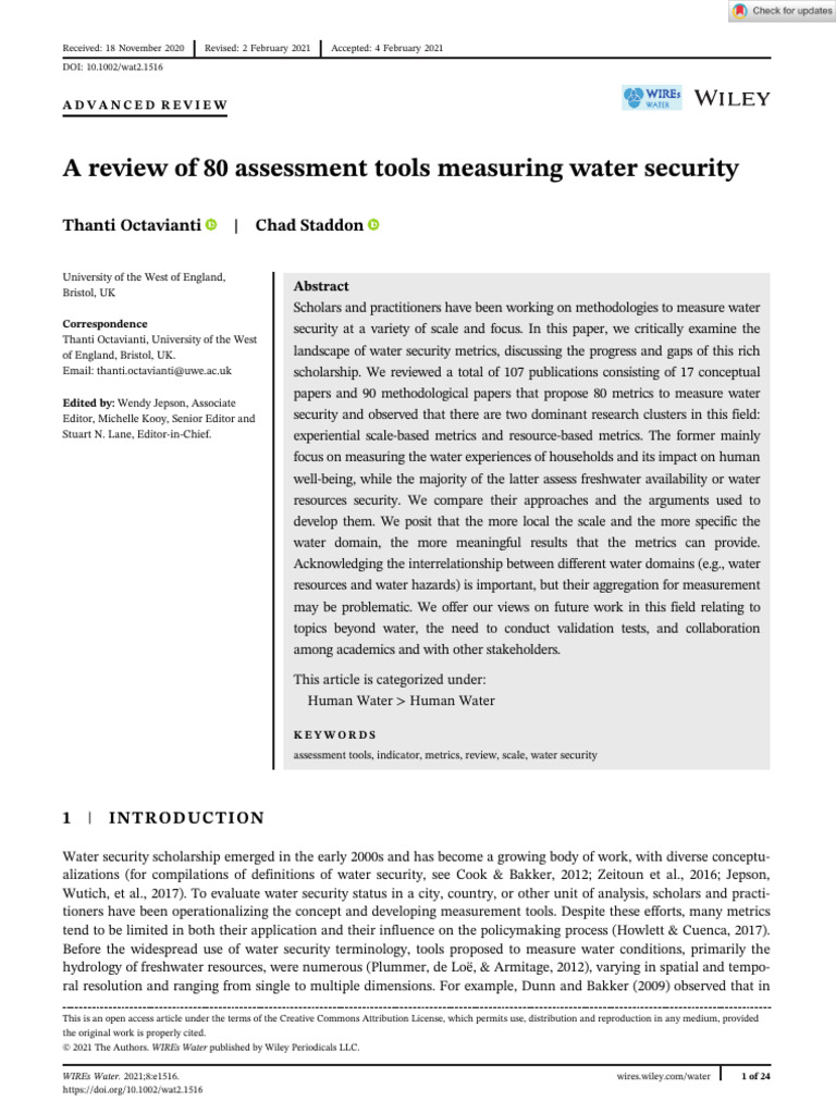 Review of Water Security Assessment Tools | PDF | Water Security ...
