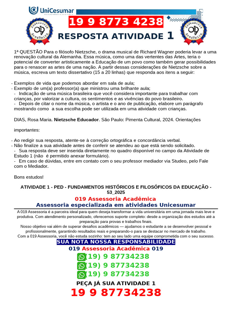 1ª QUESTÃO Para o Filósofo Nietzsche, o Drama Musical de Richard Wagner ...