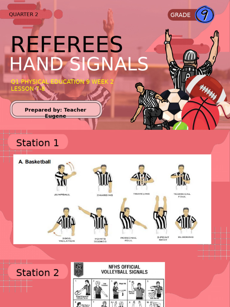 Q1 PPT-PE 9-Week 2 - Lesson 7-8 (Referees Hand Signals) | PDF