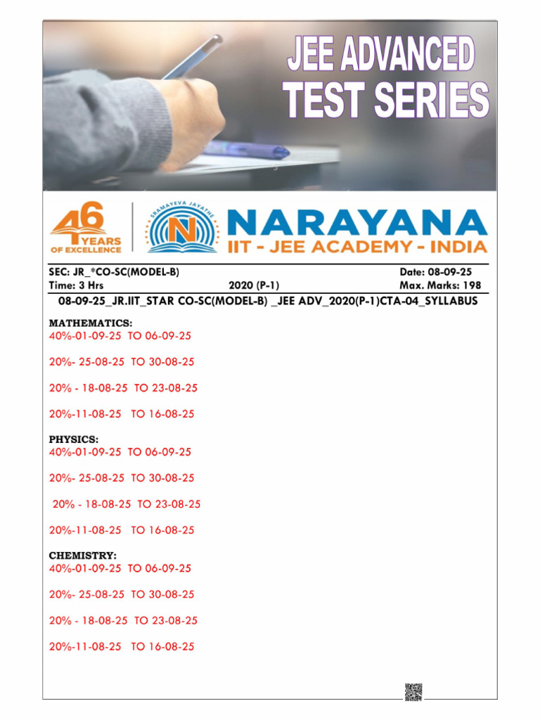 08-09-25 Jr.iit Star Co-sc(Model-b) Jee Adv 2020(P-i) Cta-04 Qp | PDF