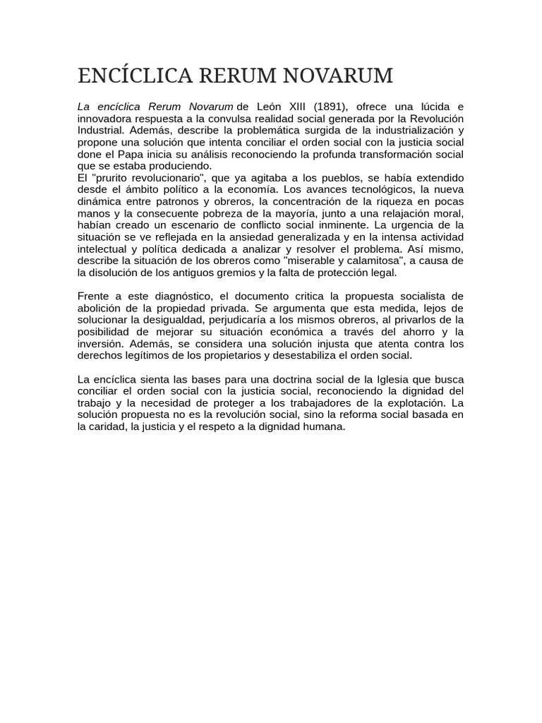Rerum Novarum: Justicia Social y Trabajo | PDF