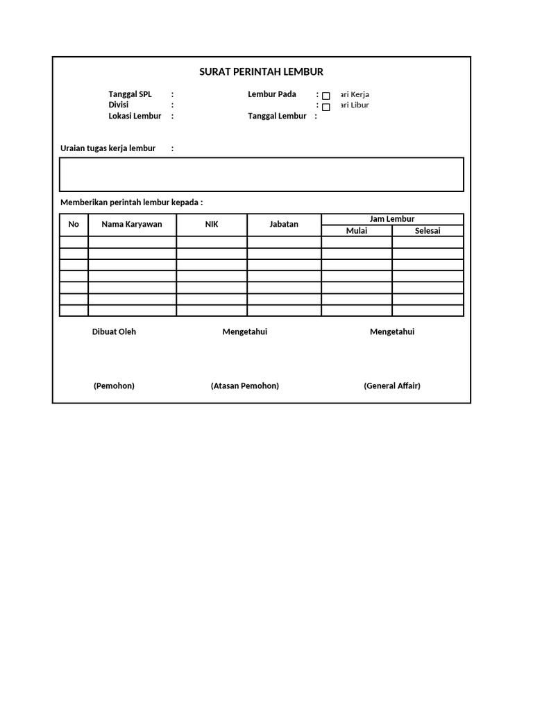 Form Surat Perintah Lembur | PDF