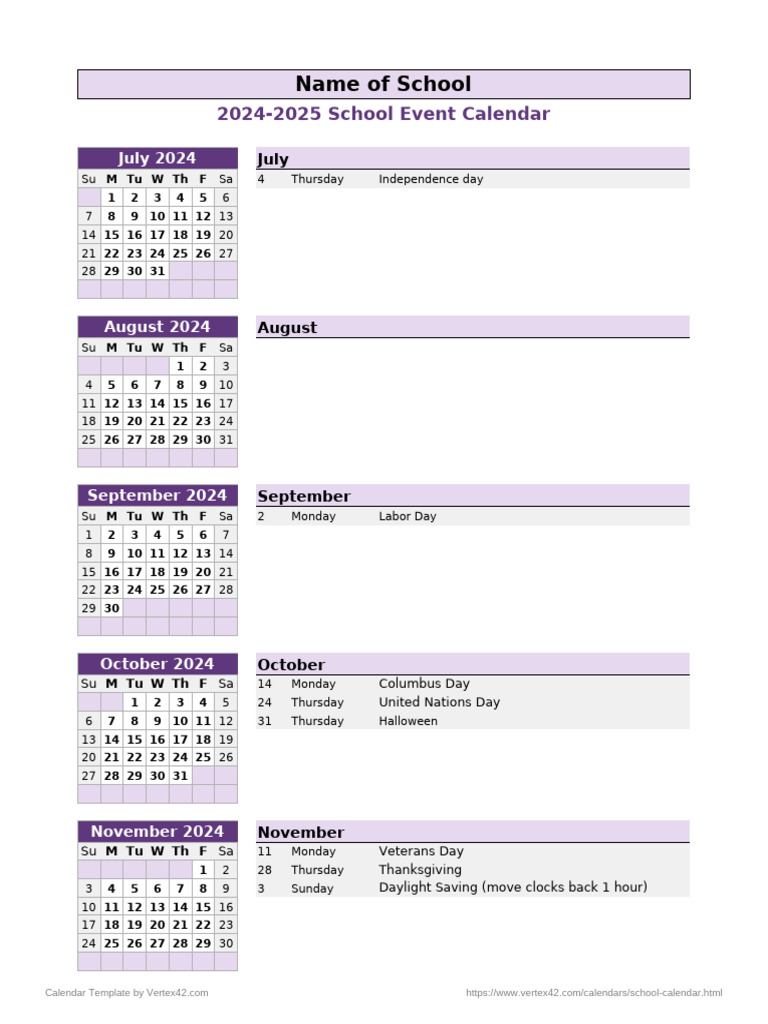 2024-2025 School Calendar Template | PDF | Observances