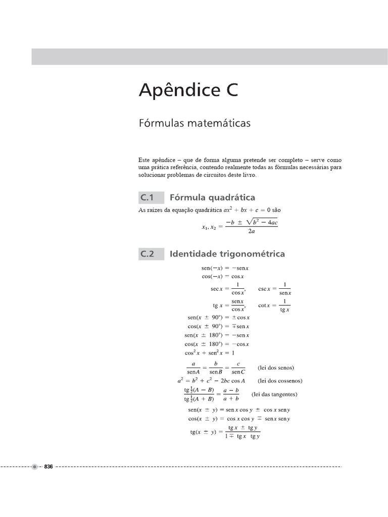 Apêndice Sadiku Fórmulas Matemáticas | PDF