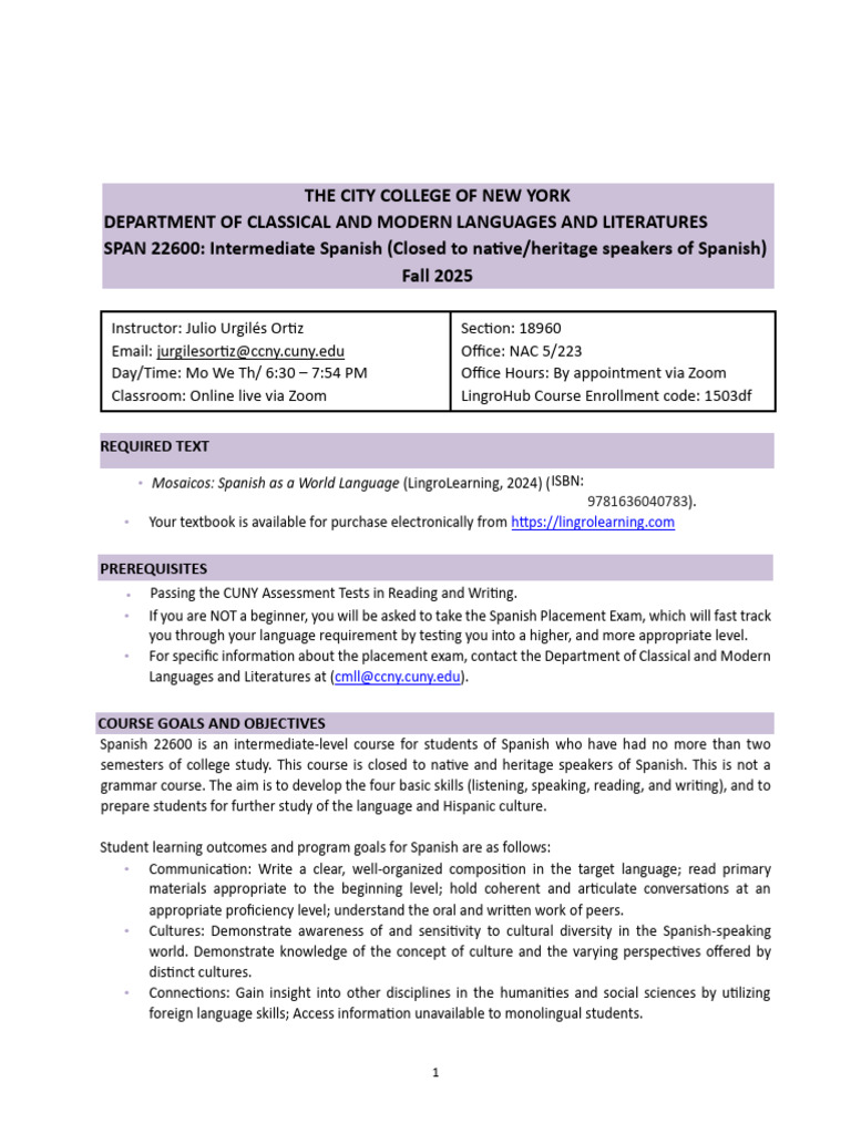 SPAN 22600 Syllabus - Fall 2025 2.29.48 PM | PDF | Academic Integrity ...