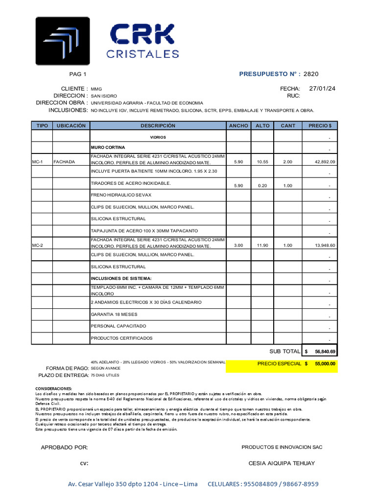 Cot Det Muro Cortina CRK Cristales 2820 Acustico 24mm | PDF