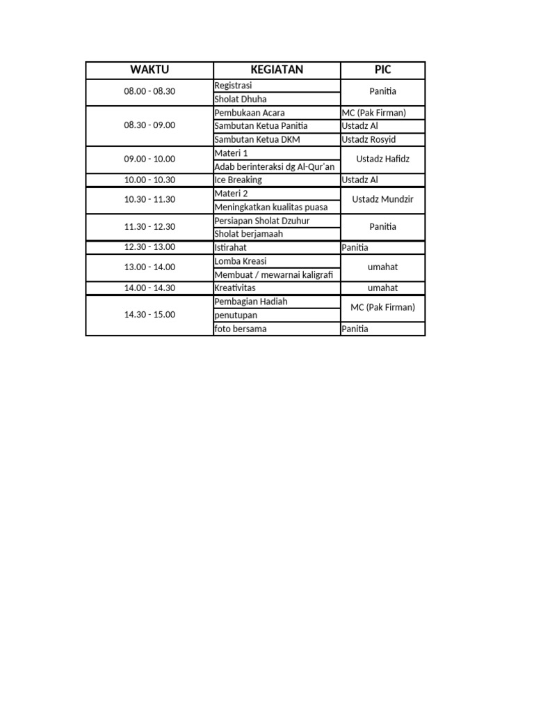 Jadwal Acara Pengajian dan Lomba Kaligrafi | PDF
