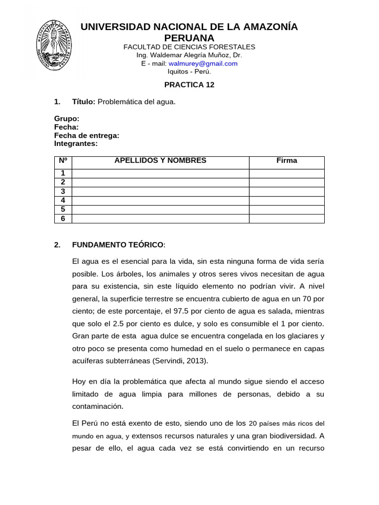 PRAC 12 - Problematica Del Agua | PDF | Agua | Perú