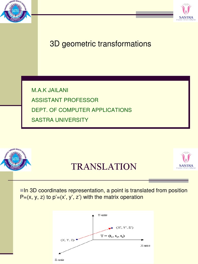 3D Geometric Transformations: M.A.K Jailani Assistant Professor Dept ...