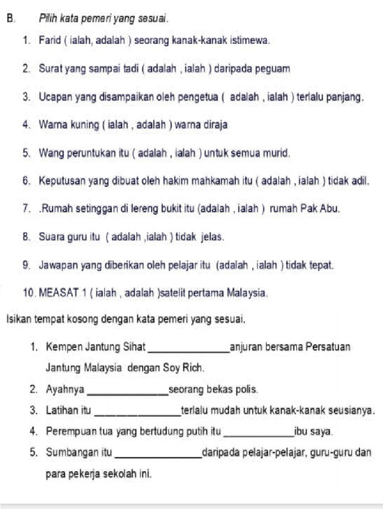 Latihan Tatabahasa Kata Pemeri | PDF
