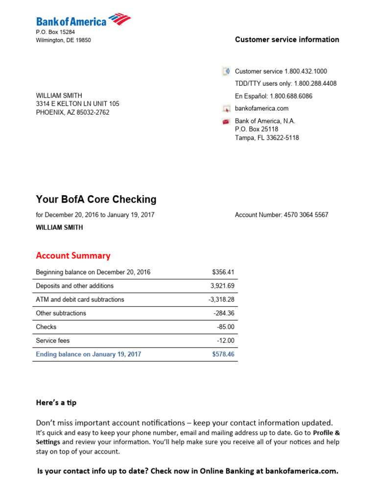 Bank of America Bank Statement 2 | PDF