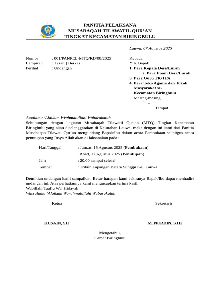 Undangan MTQ 2025 Final | PDF