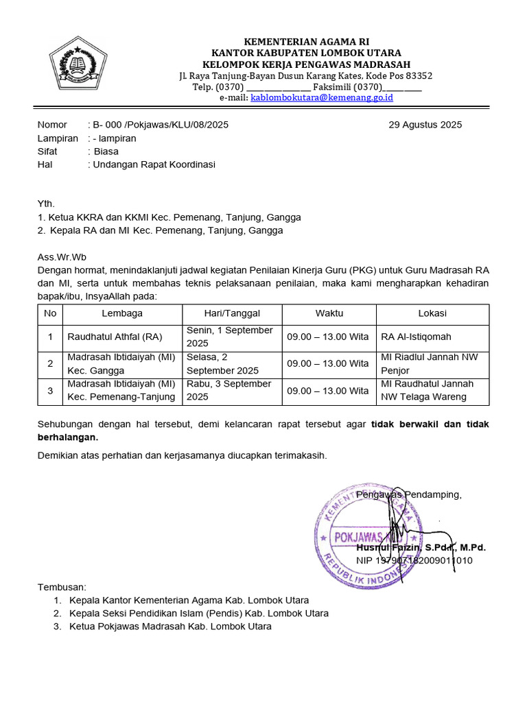 Surat Undangan Rapat PKG | PDF