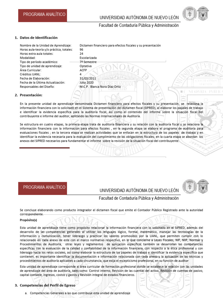PA - CP - 401 - Dictamen Financiero para Efectos Fiscales y Su ...