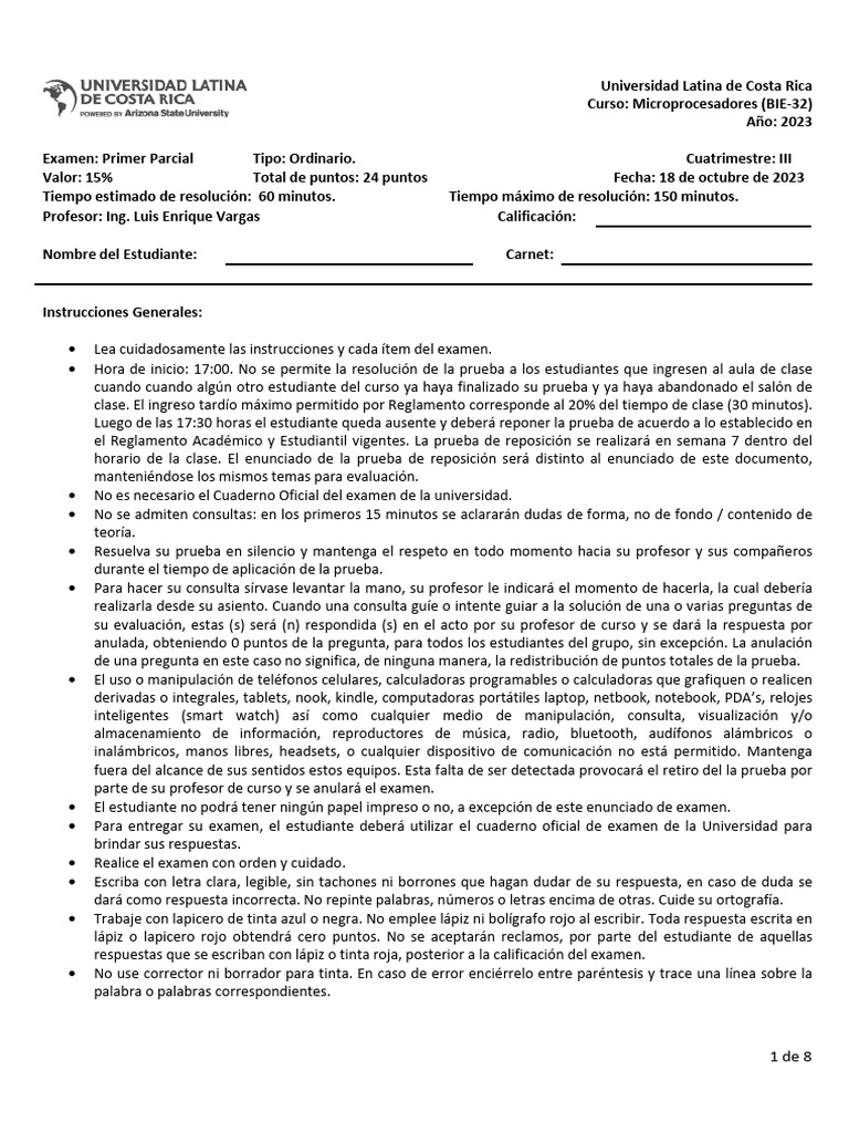 V2 Solución Examen Parcial I 2023-03 | PDF | Convertidor digital a ...