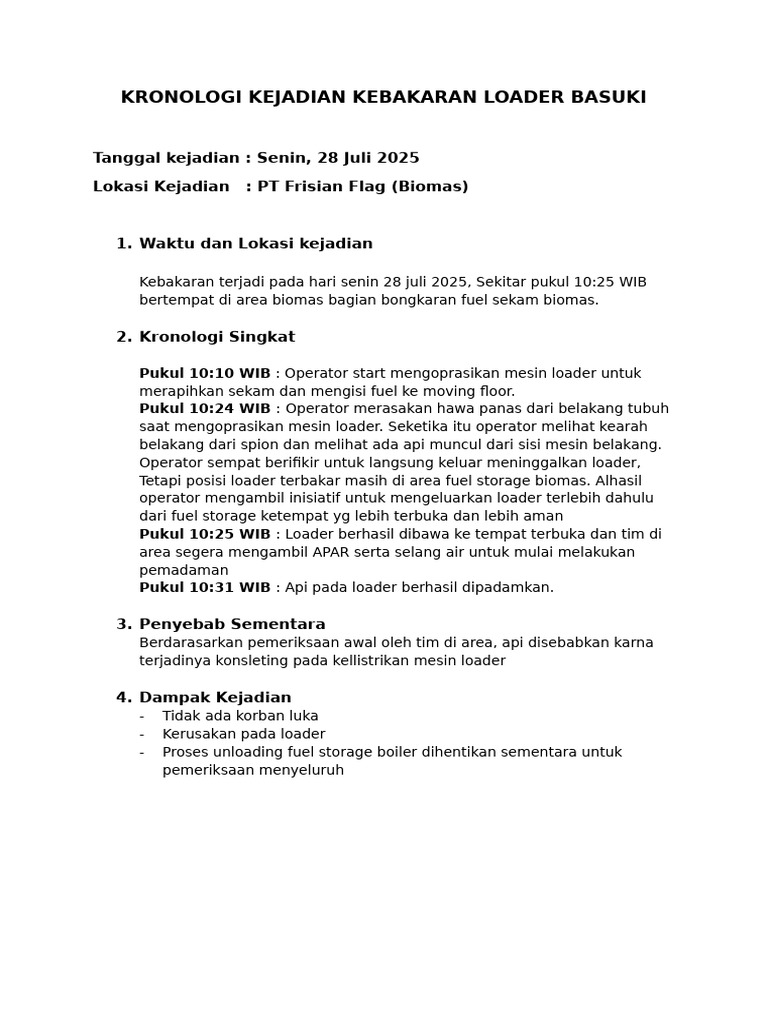 Kronologi Kejadian Kebakaran Loader Basuki | PDF