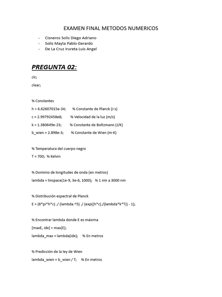 Examen Final Metodos Numericos | PDF