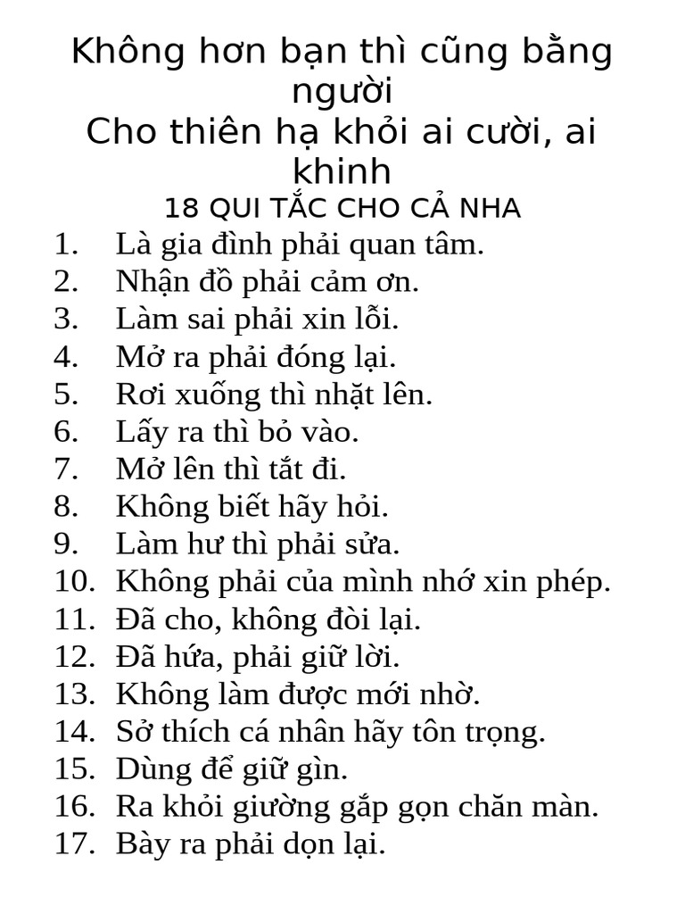 18 Qui Tac Cho CA Nha | PDF