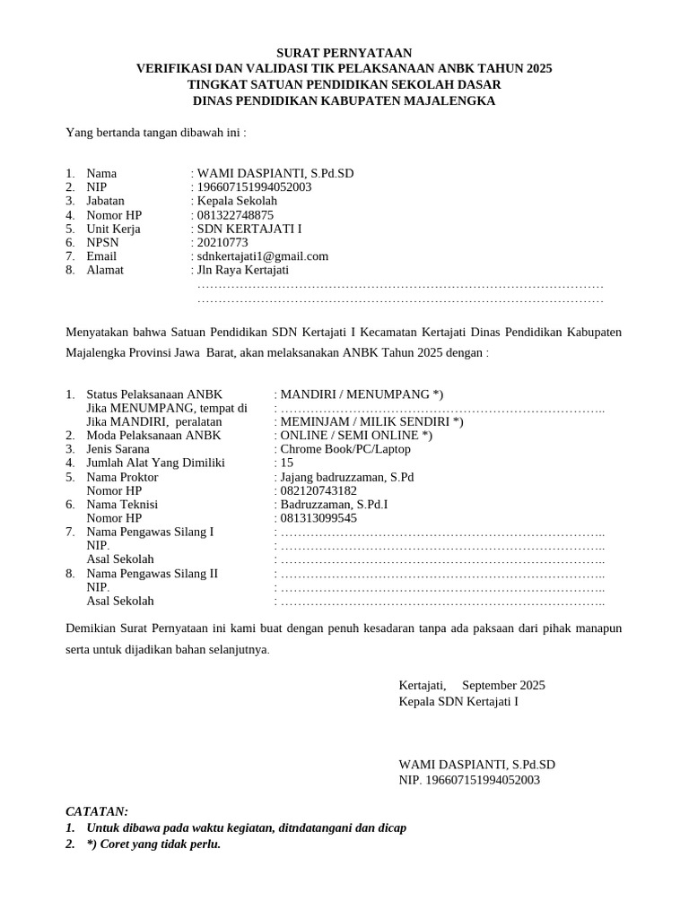 Surat Pernyataan Verval TIK-2025 | PDF