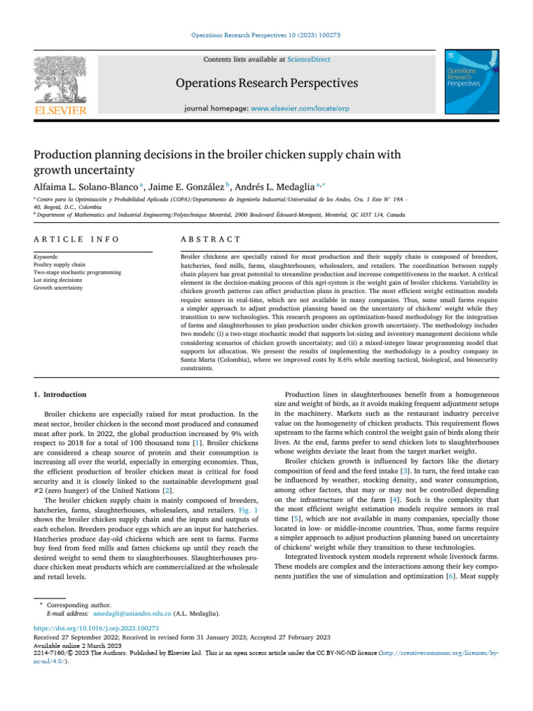 Production Planning Decisions in The Broiler Chicken Supply Chain With ...