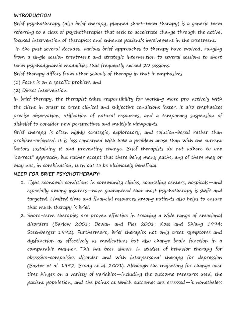Brief Psychotherapy Handout | PDF | Psychotherapy | Cognitive ...