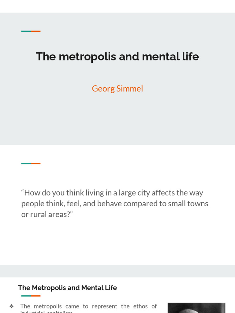Simmel's Metropolis and Mental Life Analysis | PDF | Sociology | Mind