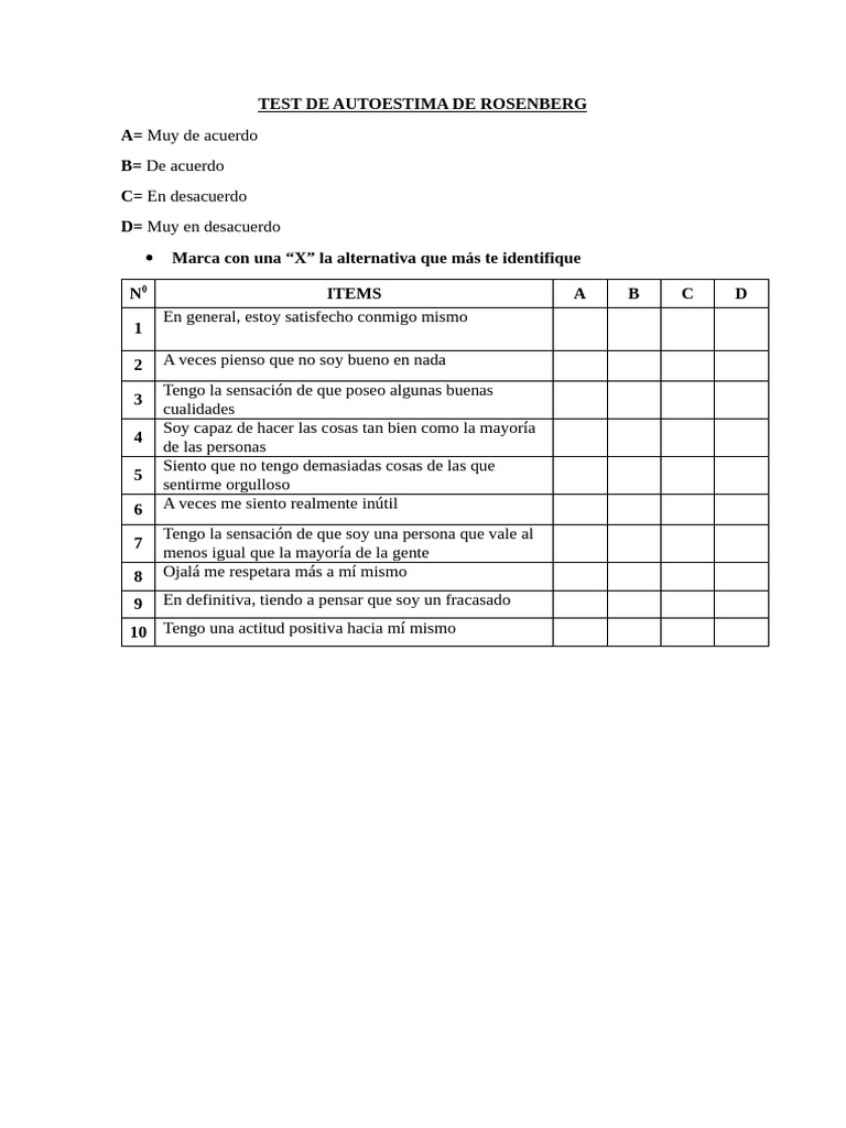 Test de Autoestima de Rosenberg | PDF