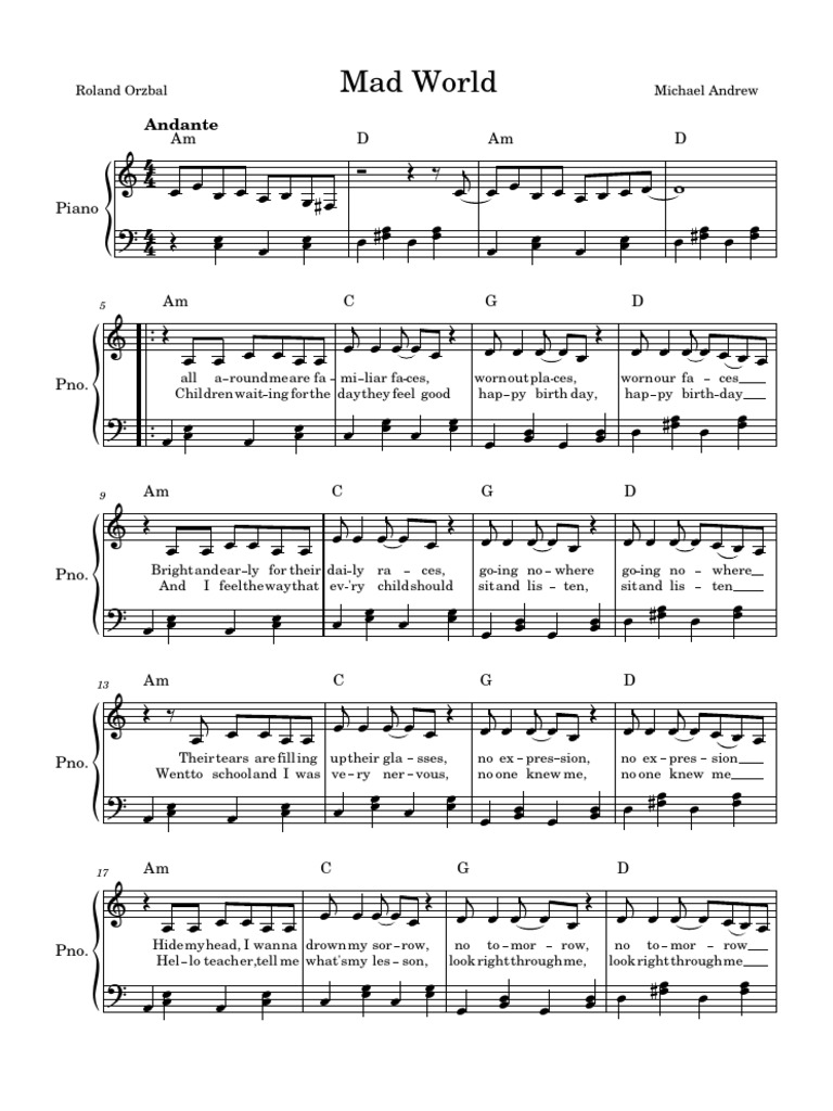 Mad World Piano 1756059986086 | PDF | Song Recordings Produced