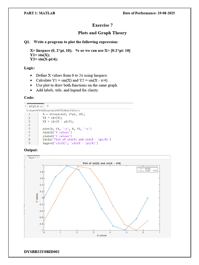 MATLAB Graphing Exercises Guide | PDF | Vertex (Graph Theory) | Function (Mathematics)